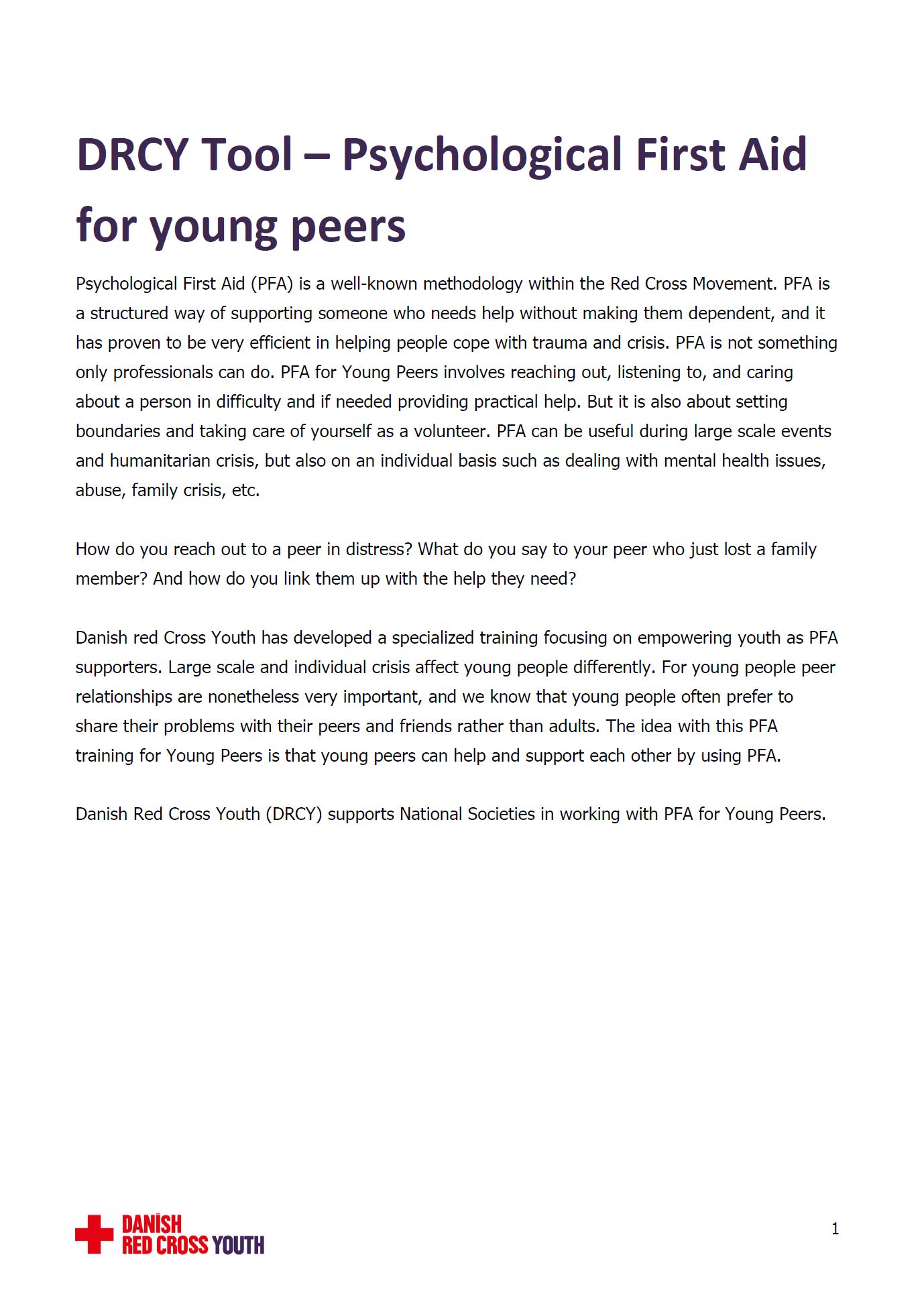 Psychological First Aid for Young Peers - PS Centre